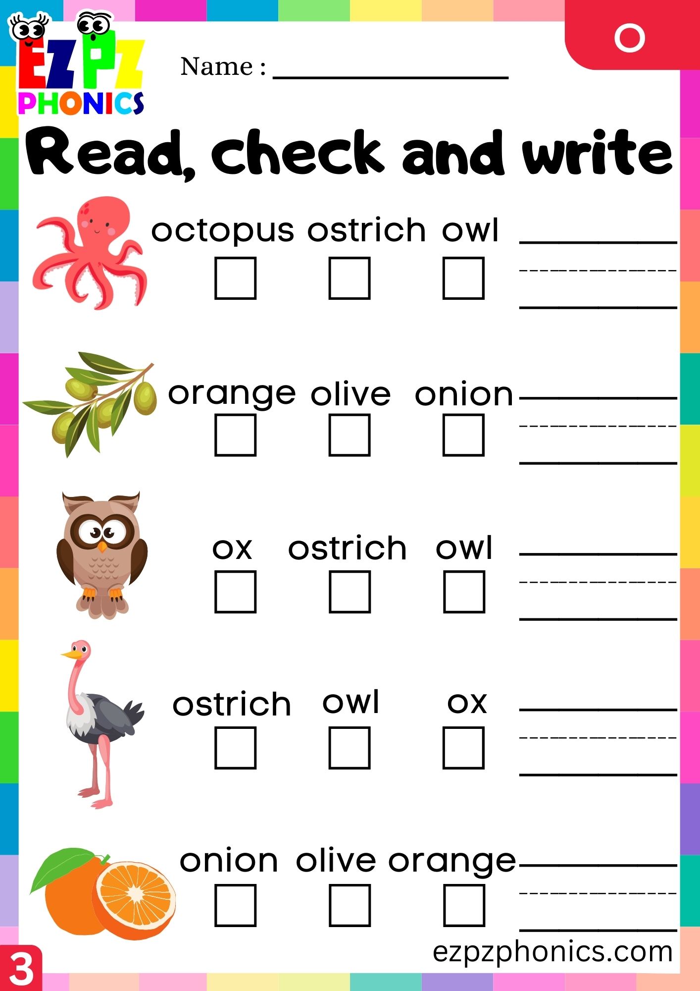 Letter o Read Check and Write the Words Group 3 - ezpzphonics.com